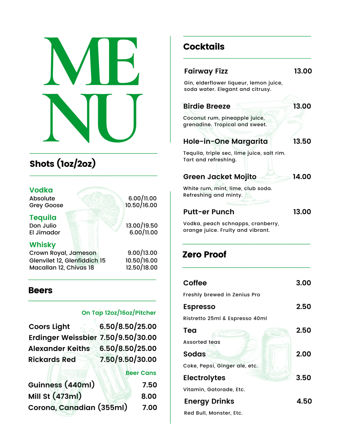 Menu - Golf Almighty Indoor Golf Simulators & Sports Bar