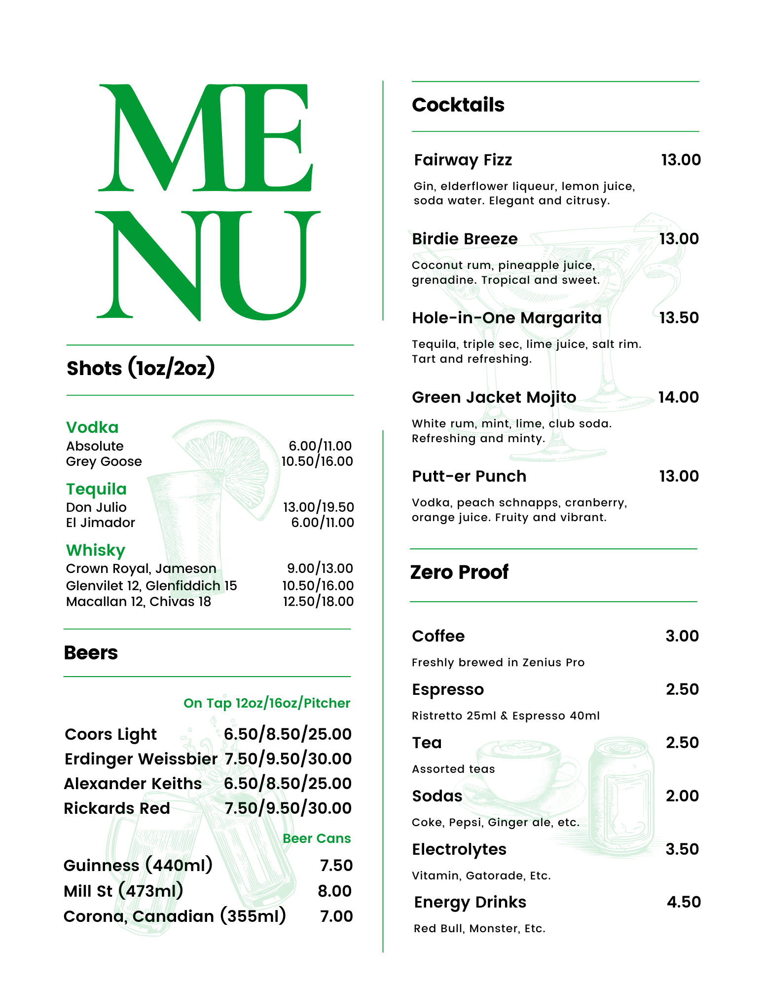 Menu - Golf Almighty Indoor Golf Simulators & Sports Bar